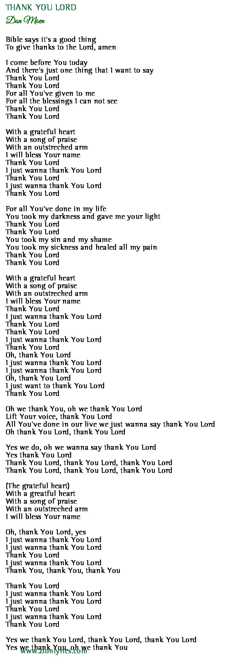 Thank You Lord Lyrics - Don Moen | ZionLyrics